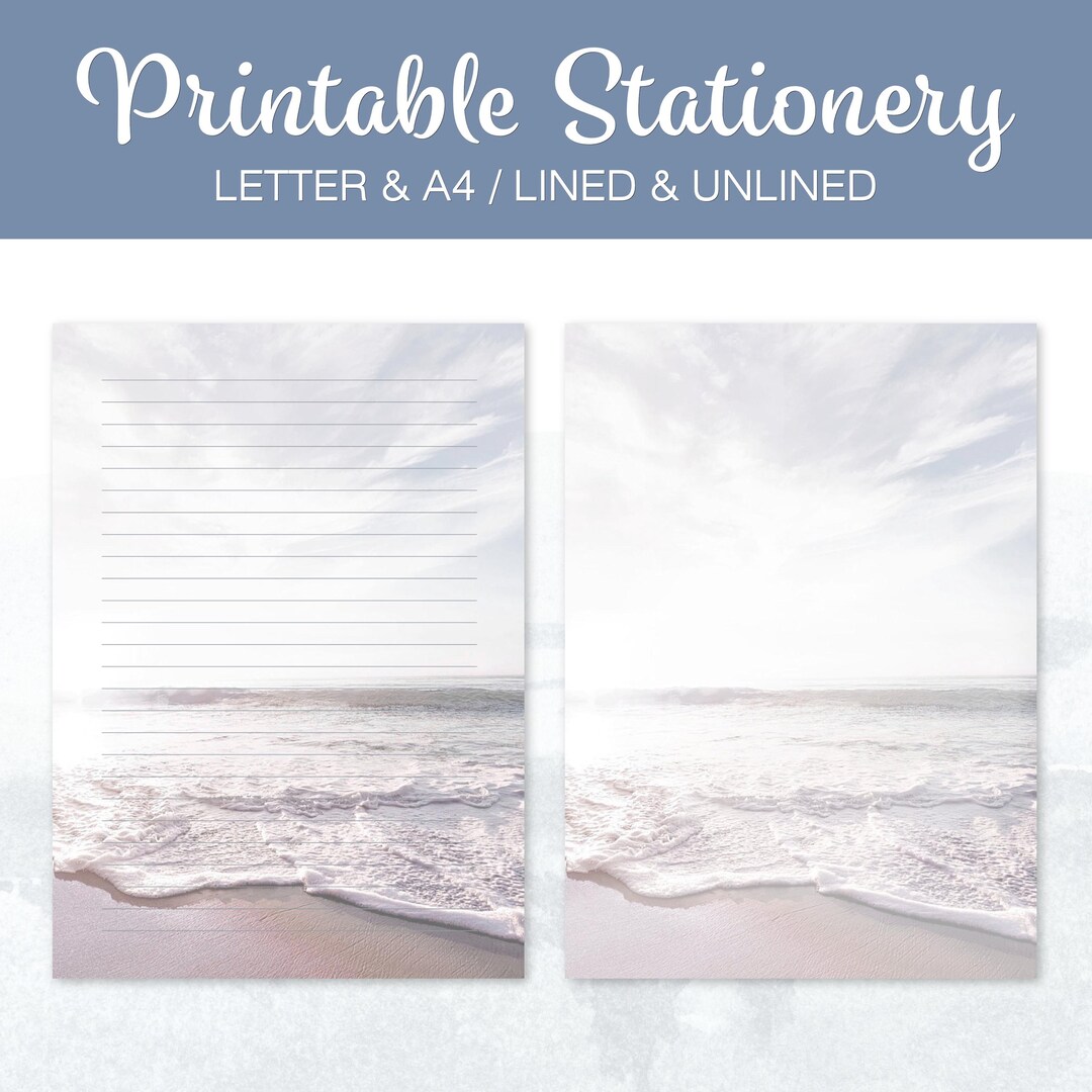 Beach Stationery, Printable Letter Writing Paper, Ocean, Lined Unlined ...