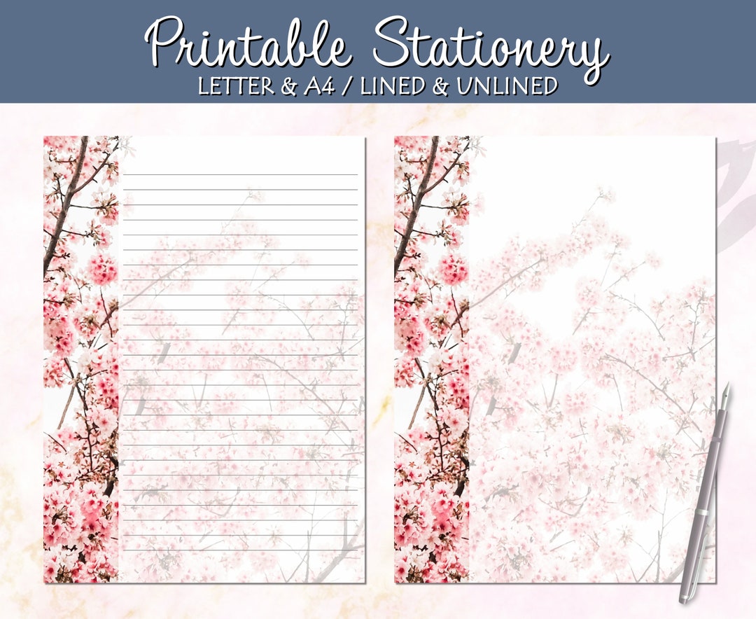 Printable Stationery, Cherry Blossom Writing Paper, Spring Stationary ...