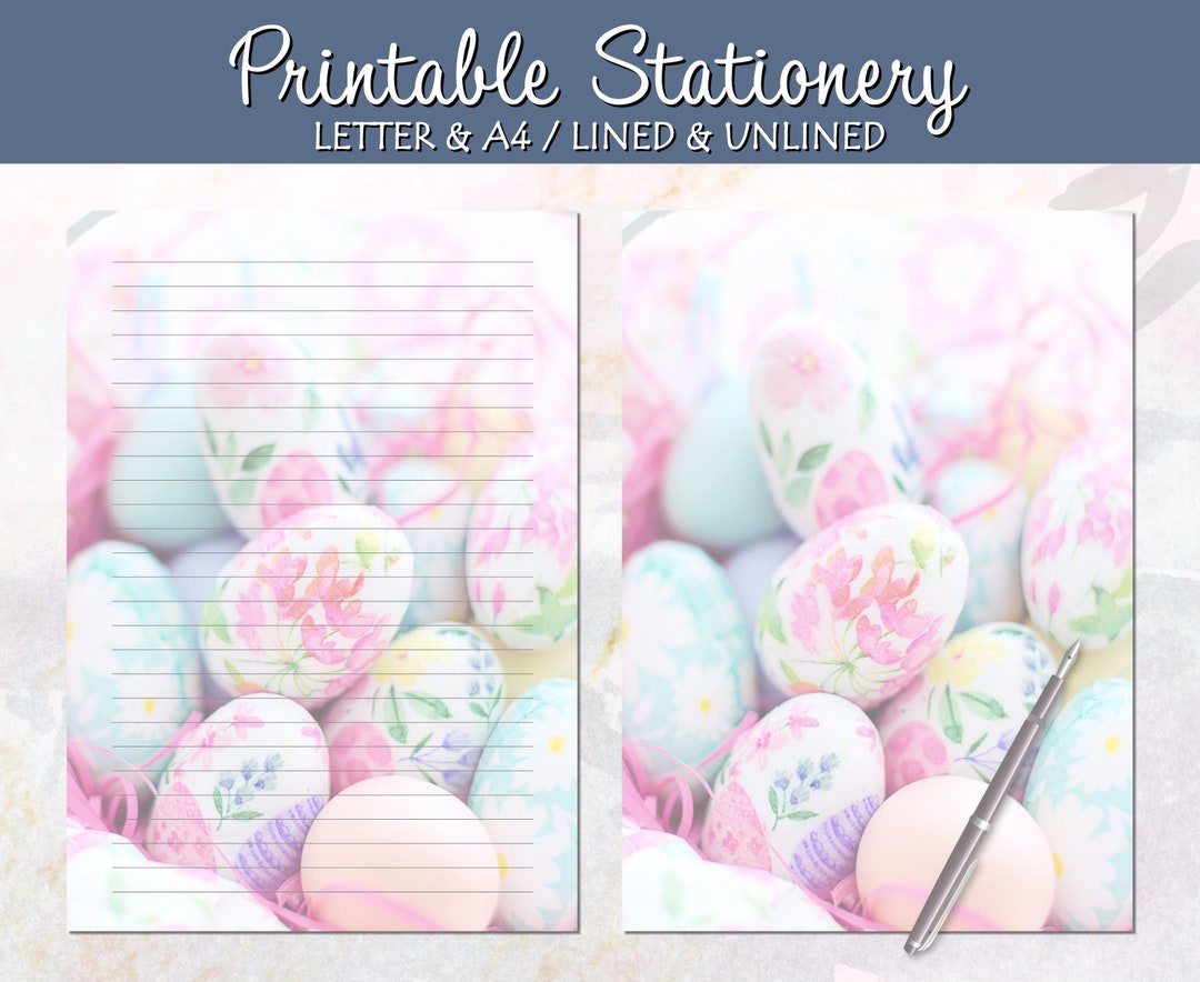 Easter Eggs Writing Paper, Easter Stationery, Lined Unlined, A4 US ...