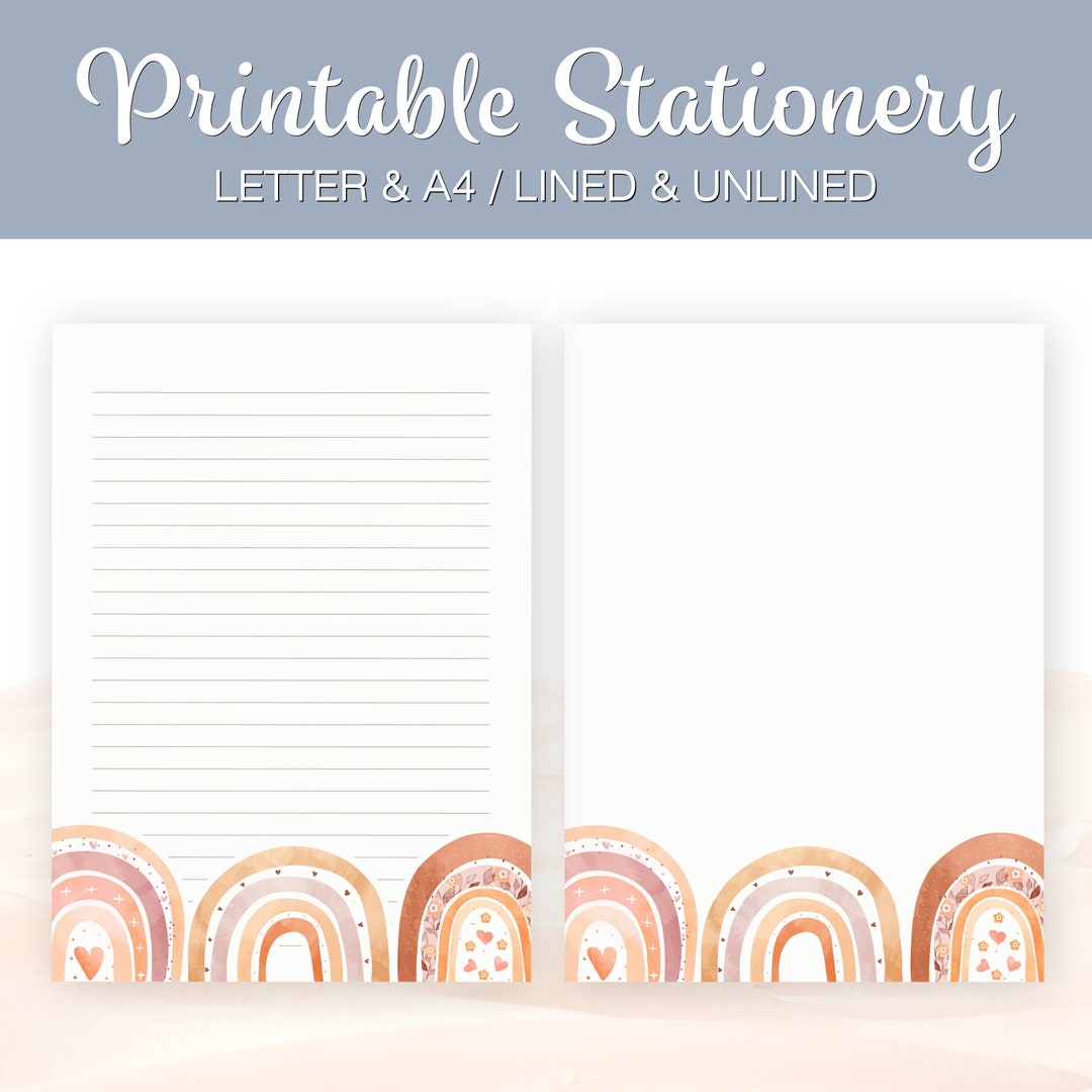 Printable Rainbows Stationery, Letter Writing Paper, Boho Stationery ...