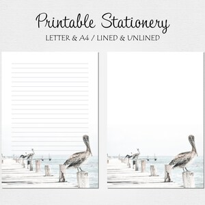 Printable Stationery, Pelican Letter Writing Paper, Ocean, Animal ...