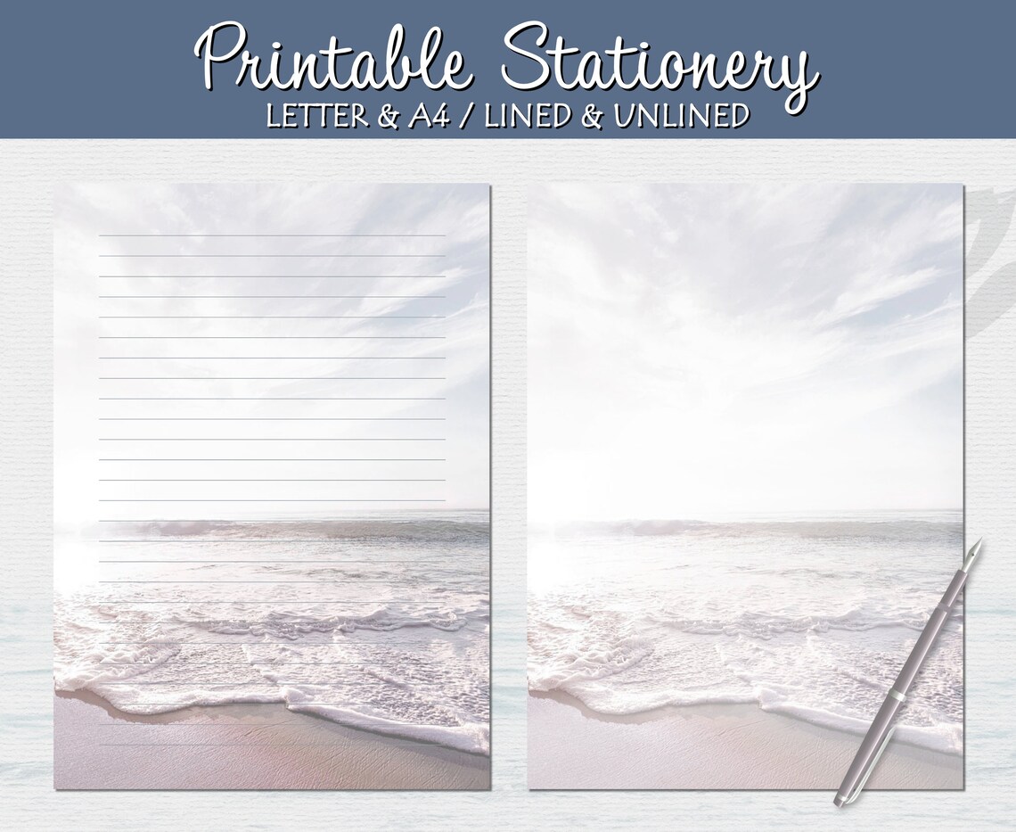 Beach Stationery, Printable Letter Writing Paper, Ocean, Lined Unlined ...