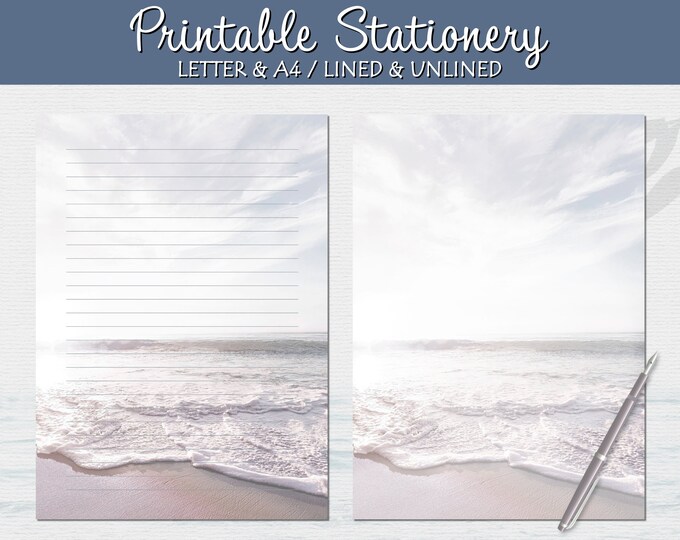 Ocean Themed Stationary, 5 Colors, 2 Sizes 8.5 X 11 and A4, Lined and ...