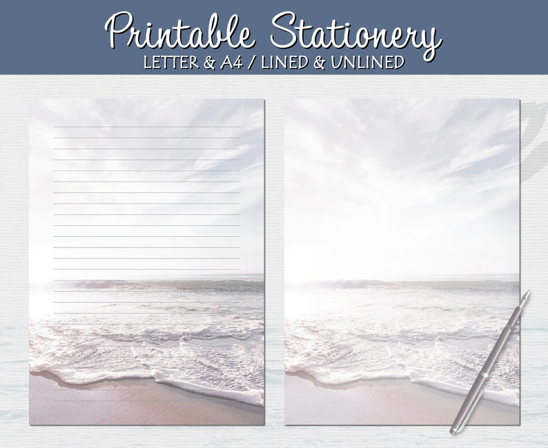 Beach Stationery, Printable Letter Writing Paper, Ocean, Lined Unlined ...