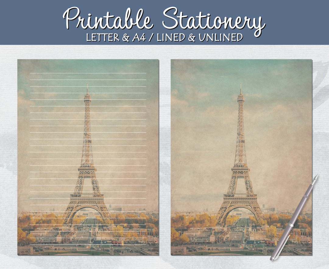 Paris Stationery, Printable Journal Pages, Letter Writing Paper, Lined ...