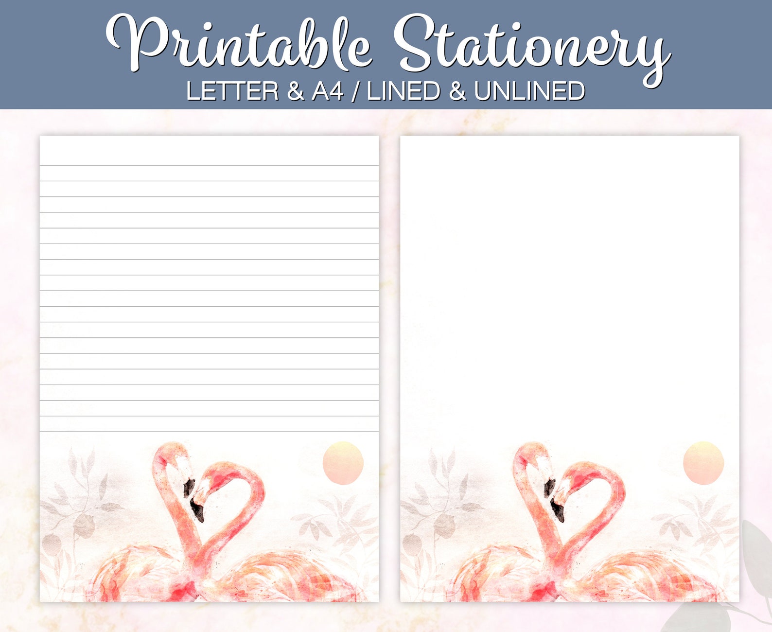Printable Stationery, Flamingo Letter Writing Paper, Tropical, Lined ...