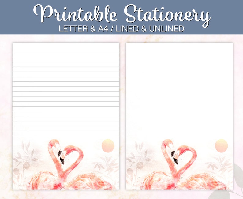 Printable Stationery, Flamingo Letter Writing Paper, Tropical, Lined ...