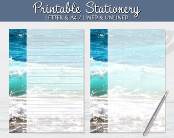 Ocean Waves Printable JW Stationery Lined and Unlined in A4 and 8.5x11 ...