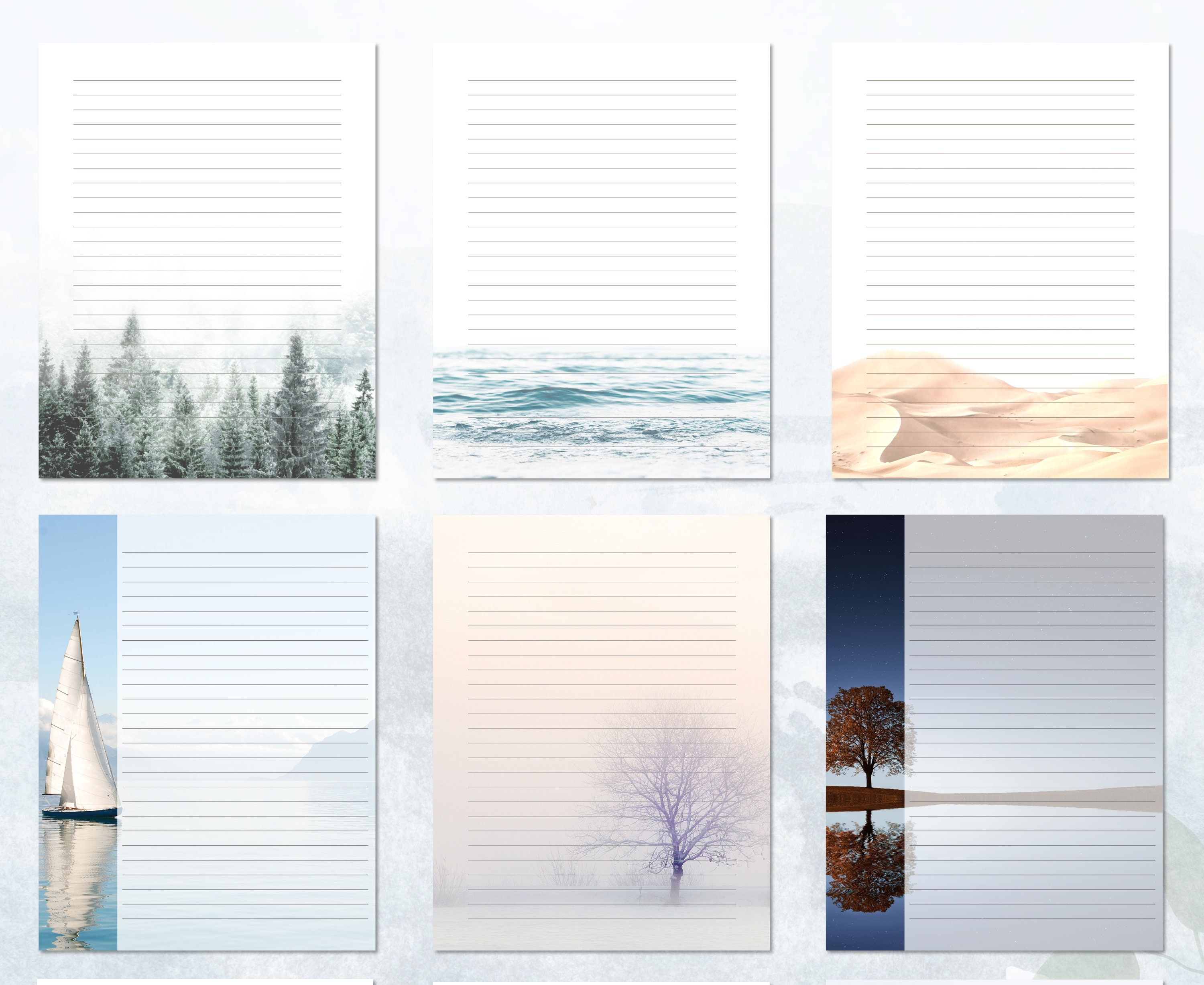 Forest and Beach Stationery Bundle, Landscape Writing Paper, Ocean ...