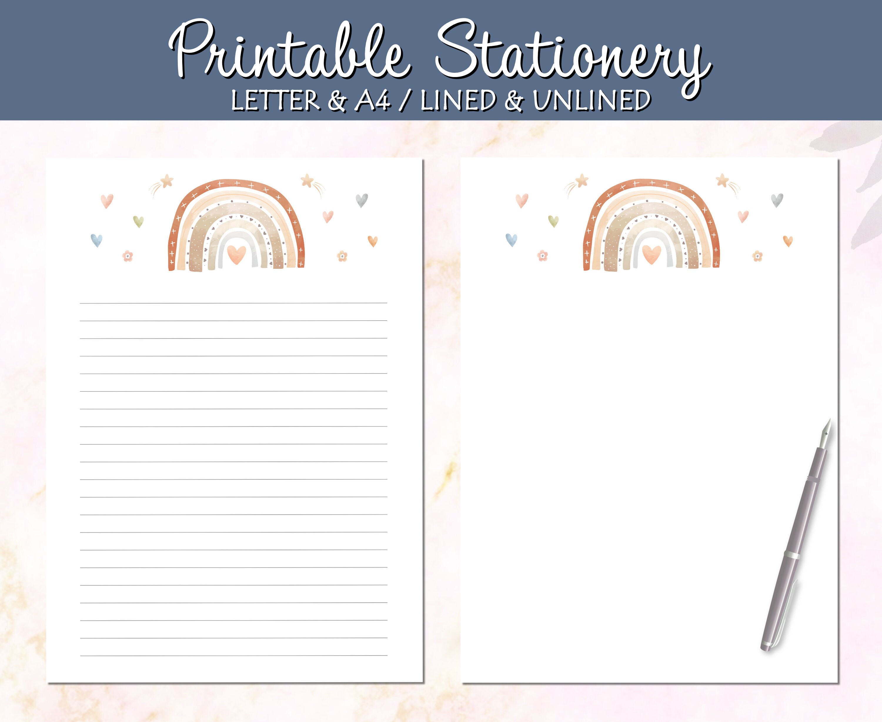 Printable Stationery Rainbow Hearts Writing Paper Boho - Etsy