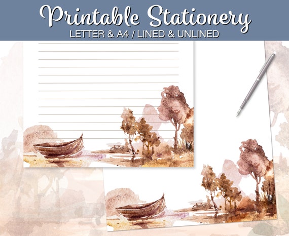 Printable Stationery Landscape Writing Paper Watercolor - Etsy