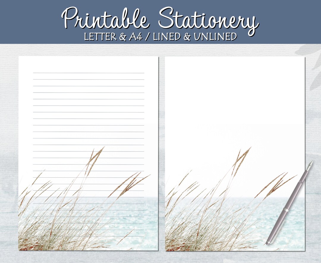 Beach Stationery, Printable Letter Writing Paper, Ocean, Grass, Lined ...