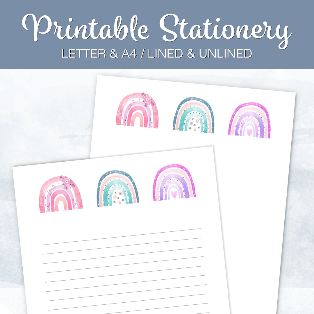 Rainbow Letter Writing Paper, Rainbow Note Paper, Lined Paper, Rainbows ...