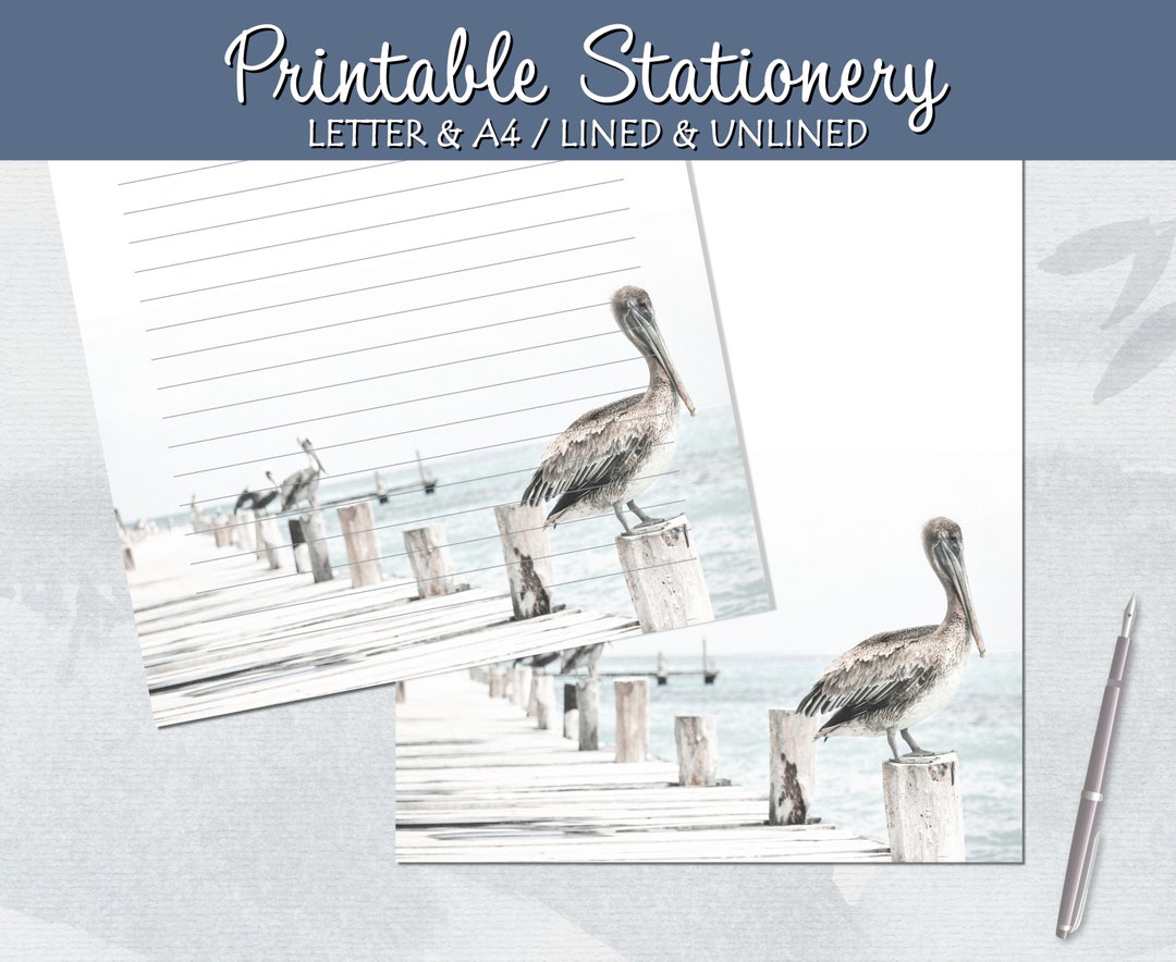 Printable Stationery, Pelican Letter Writing Paper, Ocean, Animal ...