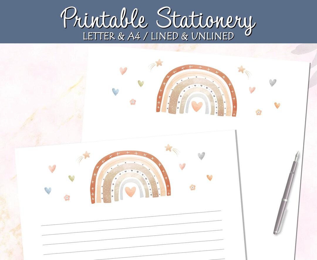Printable Stationery Rainbow Hearts Writing Paper Boho - Etsy