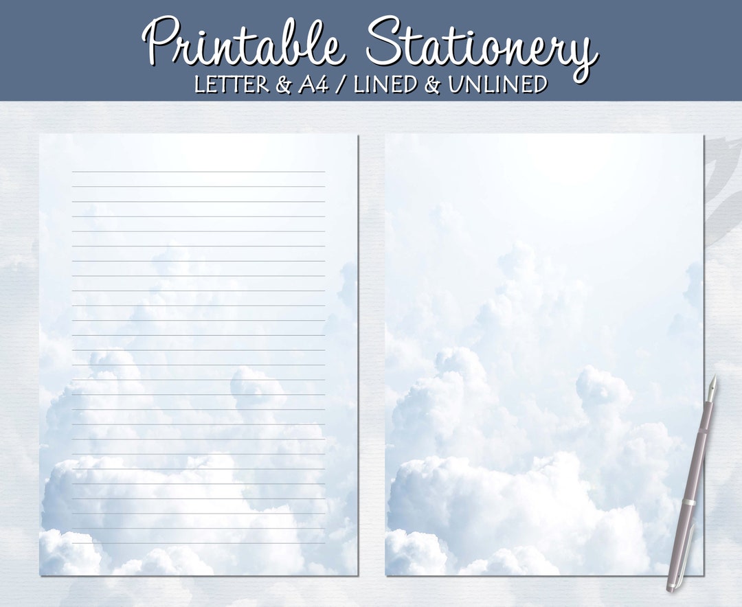Clouds Stationery, Printable Letter Writing Paper, Blue Sky, Lined ...