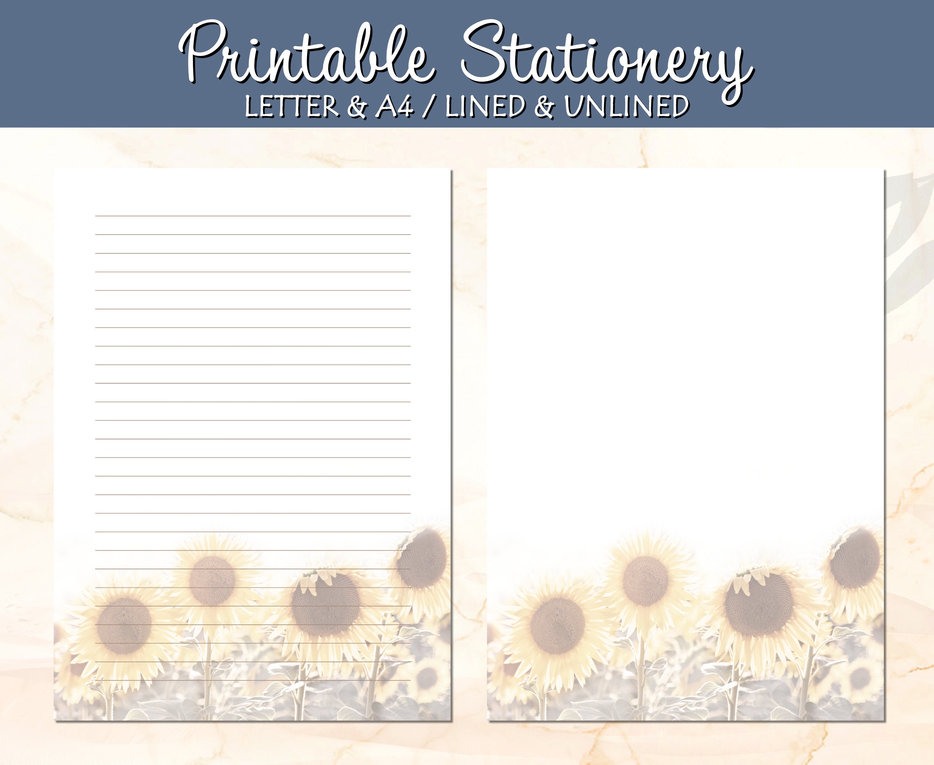 Sunflowers Writing Paper Printable Stationery Lined Unlined - Etsy