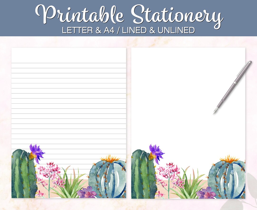 Cactus Stationery Desert Printable Letter Writing Paper, Lined Unlined ...