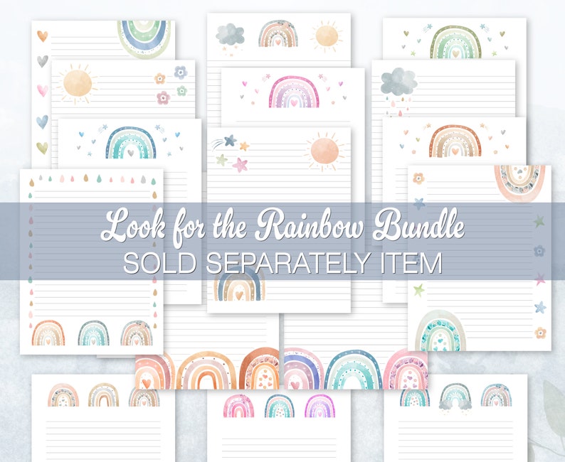 Printable Stationery Rainbow Letter Writing Paper, Boho, Pink Purple ...