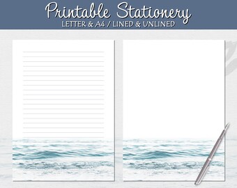 Ocean Waves Printable JW Stationery Lined and Unlined in A4 and 8.5x11 ...