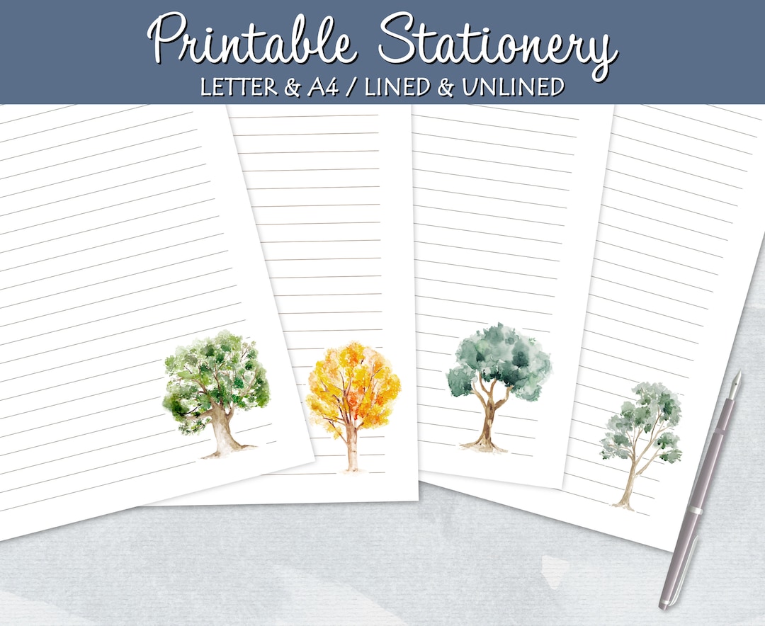 Printable Stationery, Tree Letter Writing Paper, Olive, Oak, Maple ...