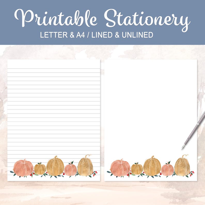 Printable Writing Paper, Pumpkin Stationery, Gold Pumpkin Notes Paper ...