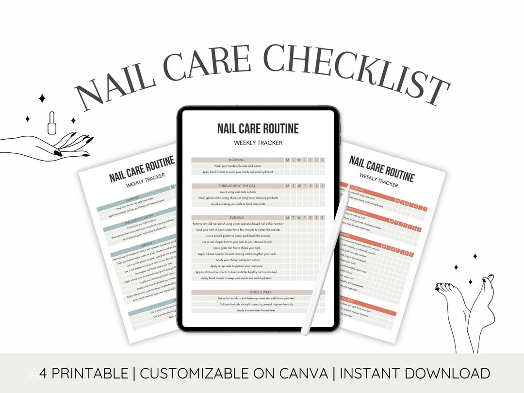 Nail Care Routine Nail Weekly Tracker Nail Care Instruction Checklists ...