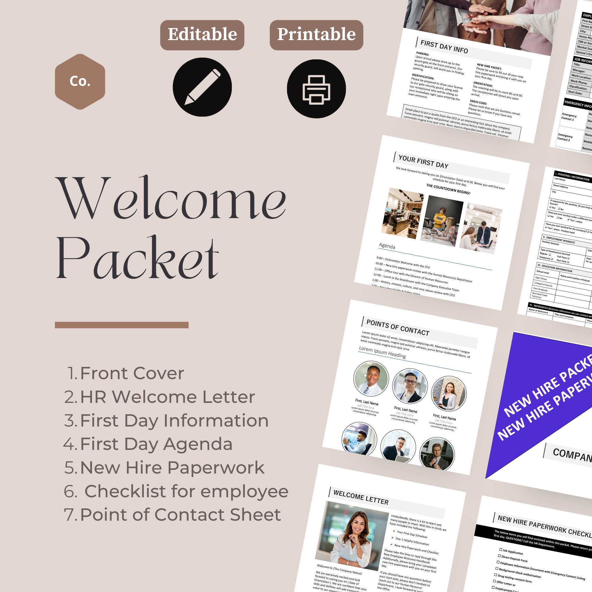 New Hire Packet & Paperwork MS Editable Word Documents HR Templates New ...