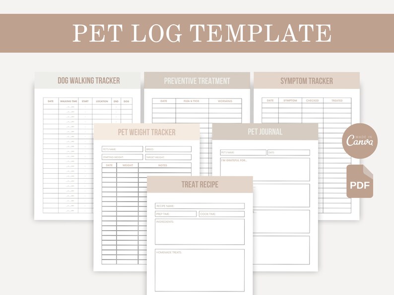 Pet Log All in One Form Pet Care Log Bundle Pet Health Record Template ...
