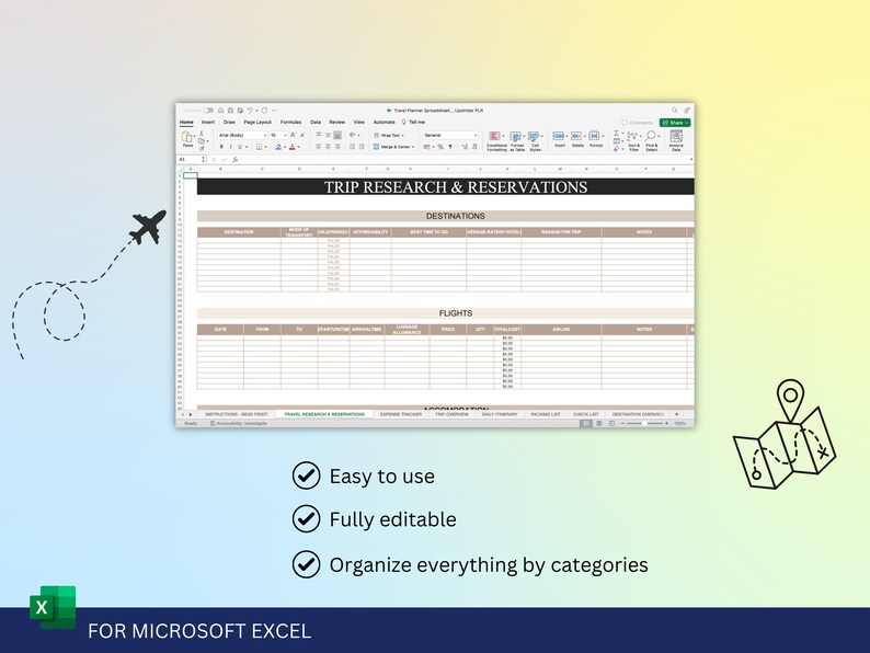 BEST Travel Planner Spreadsheet Microsoft Excel Template Travel ...