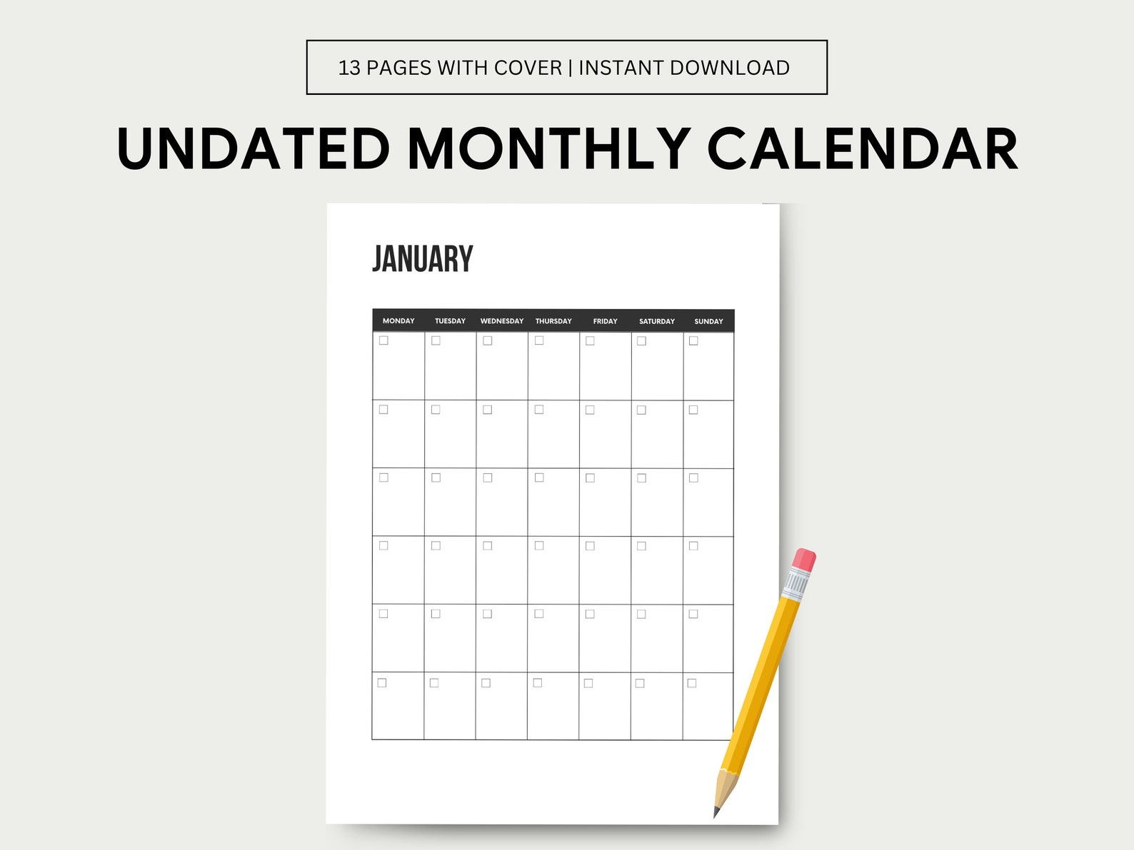 Blank Undated Digital Calendar Printable & Fillable Undated - Etsy