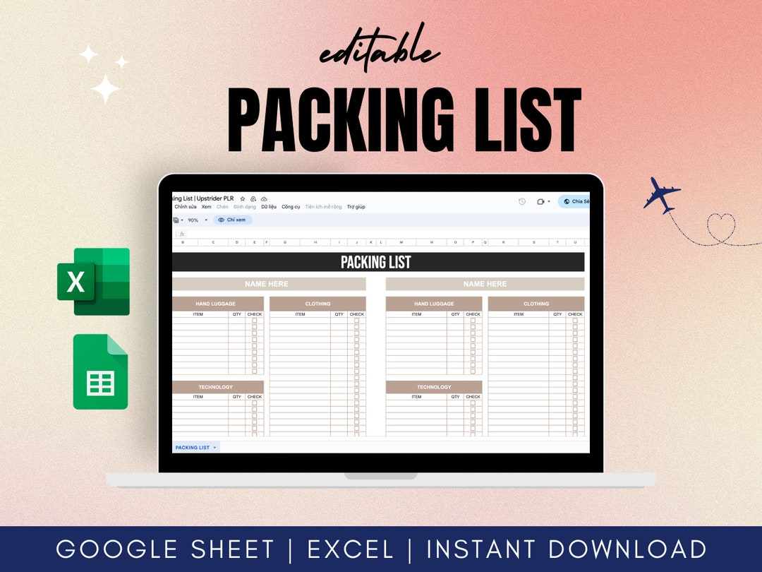 BEST Travel Packing Spreadsheet Microsoft Excel Template Travel ...