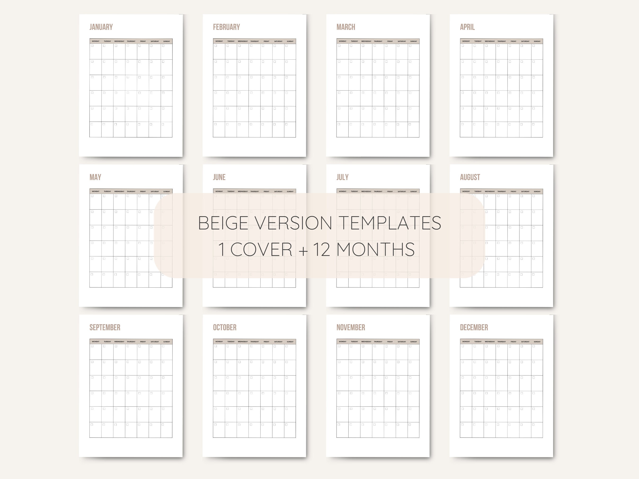 Blank Undated Digital Calendar Printable & Fillable Undated - Etsy