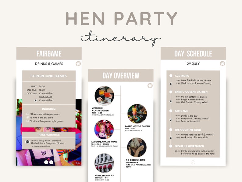 Hen Party Itinerary Hen Party Plan for Guests Minimalist Bachelorette ...
