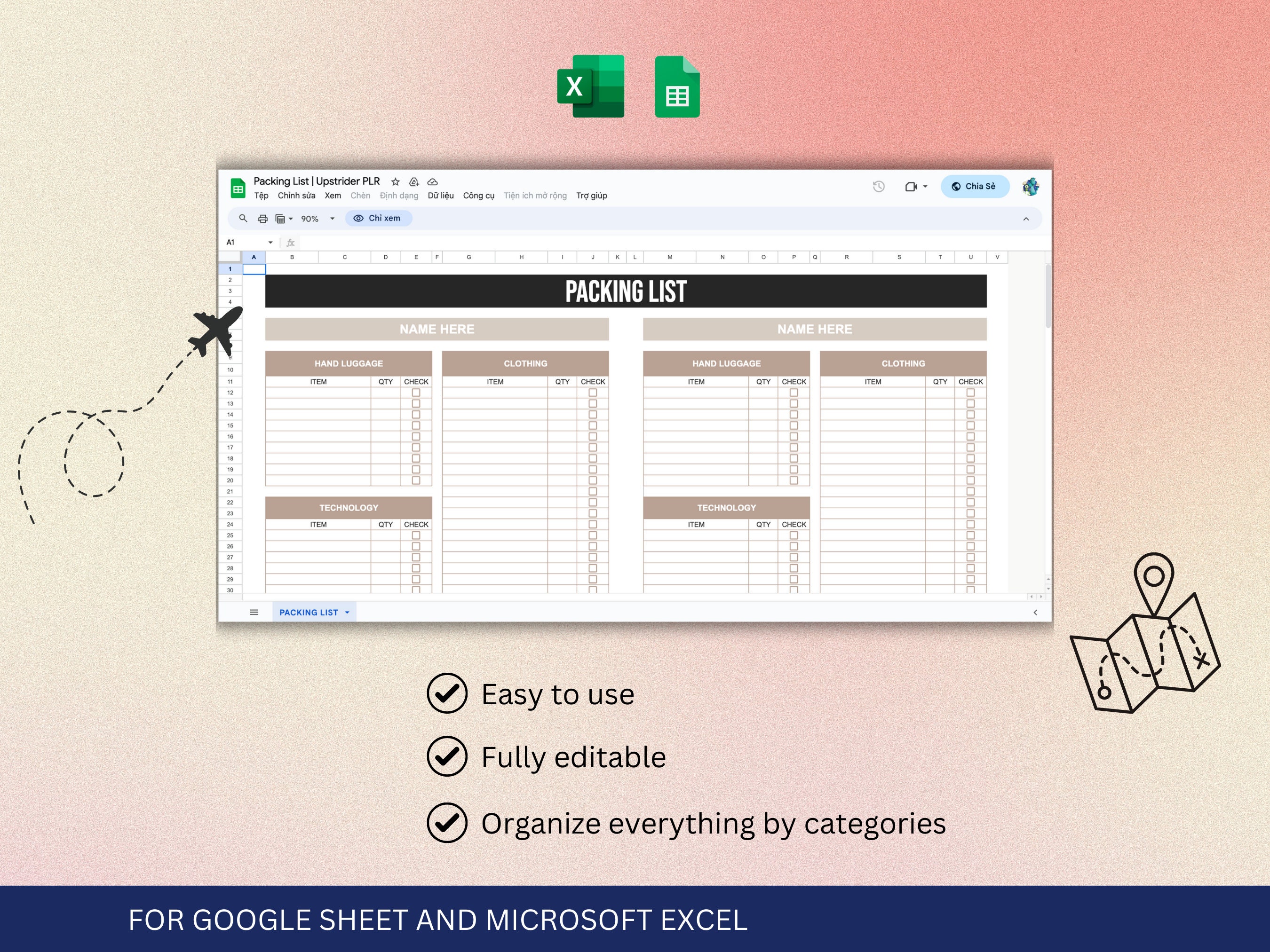 BEST Travel Packing Spreadsheet Microsoft Excel Template Travel ...