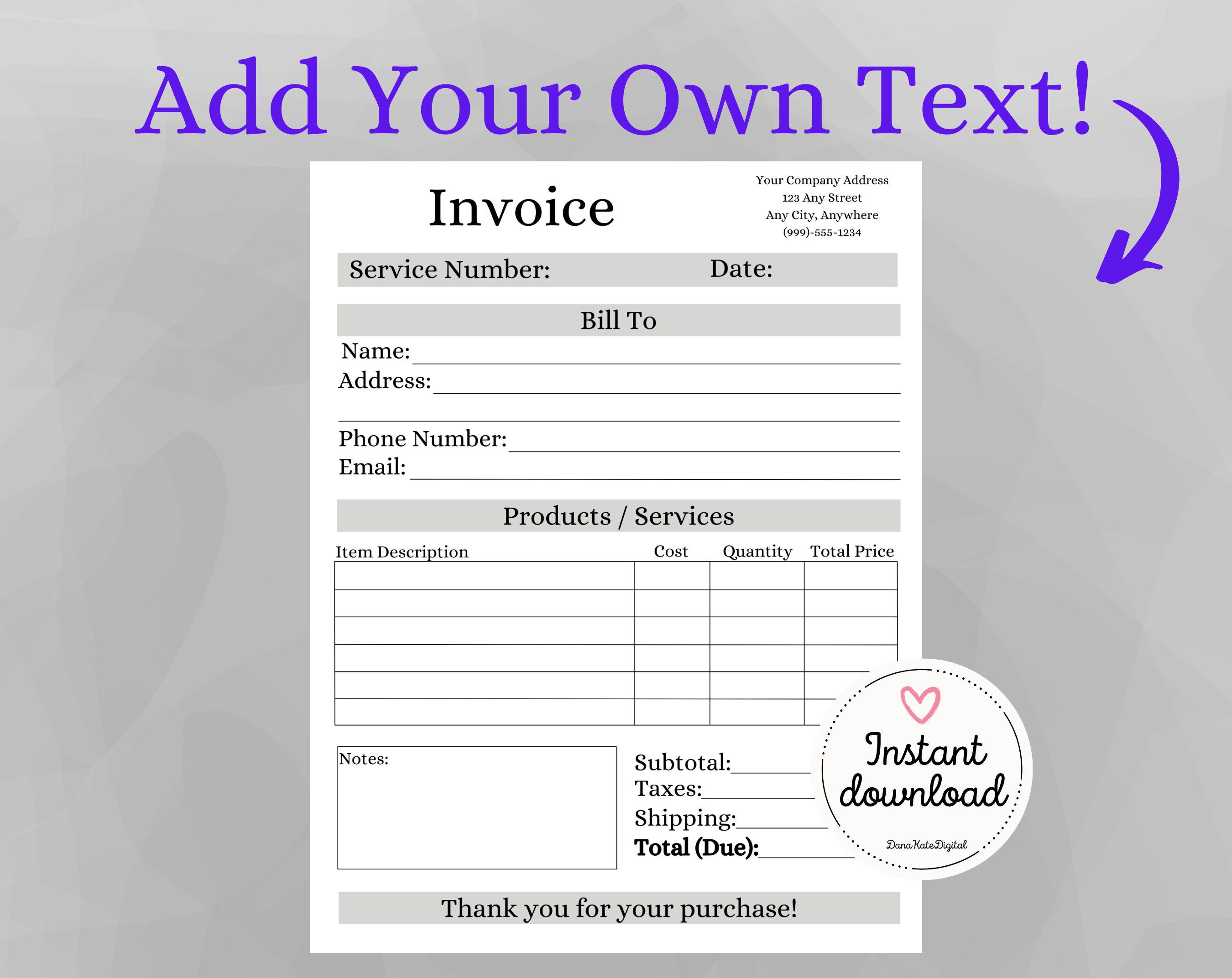 Invoice Template | Digital Download Work Order Invoice | PDF Invoice ...