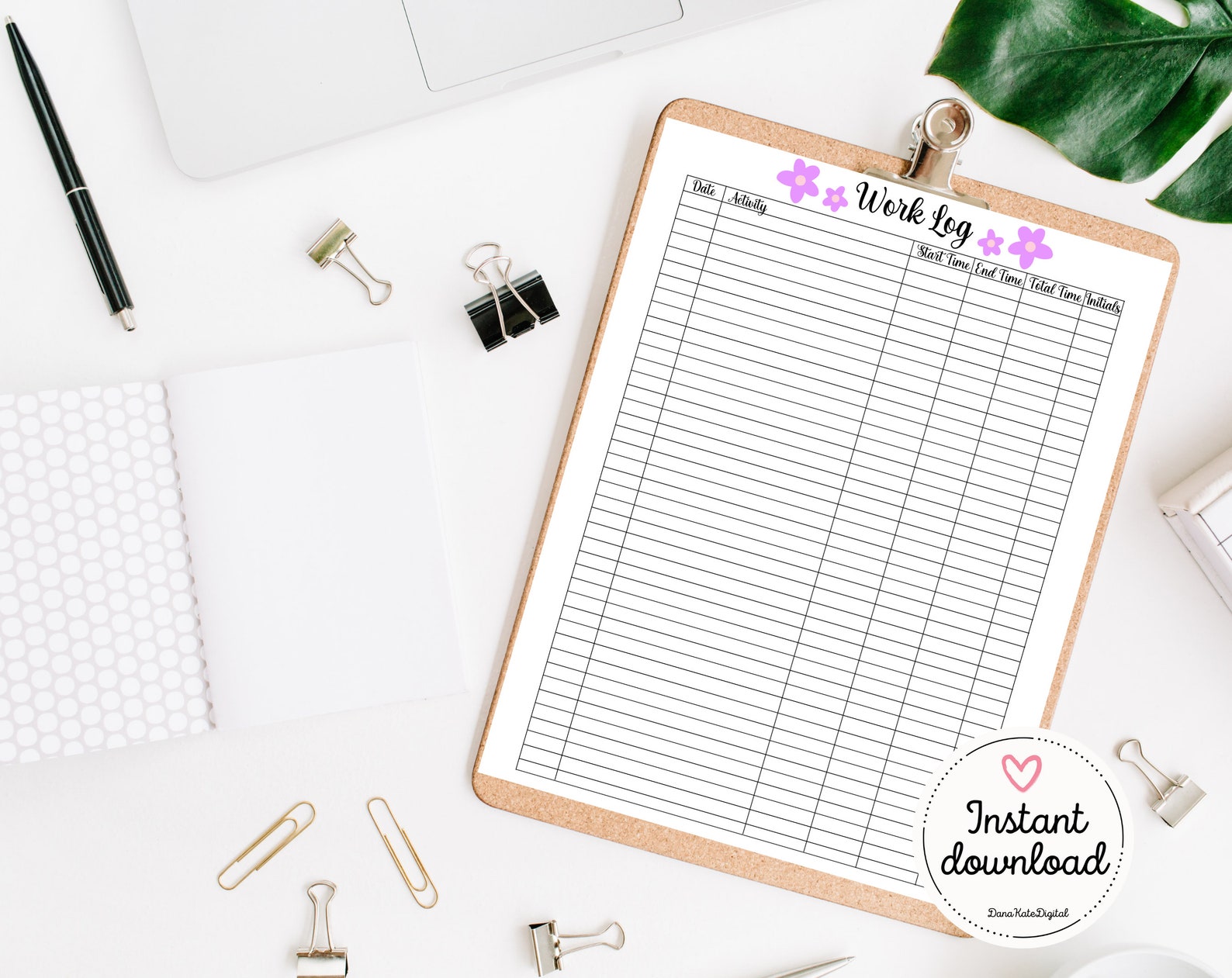 Printable Work | Time Log and Tracker | Activity Hours Log Printable ...
