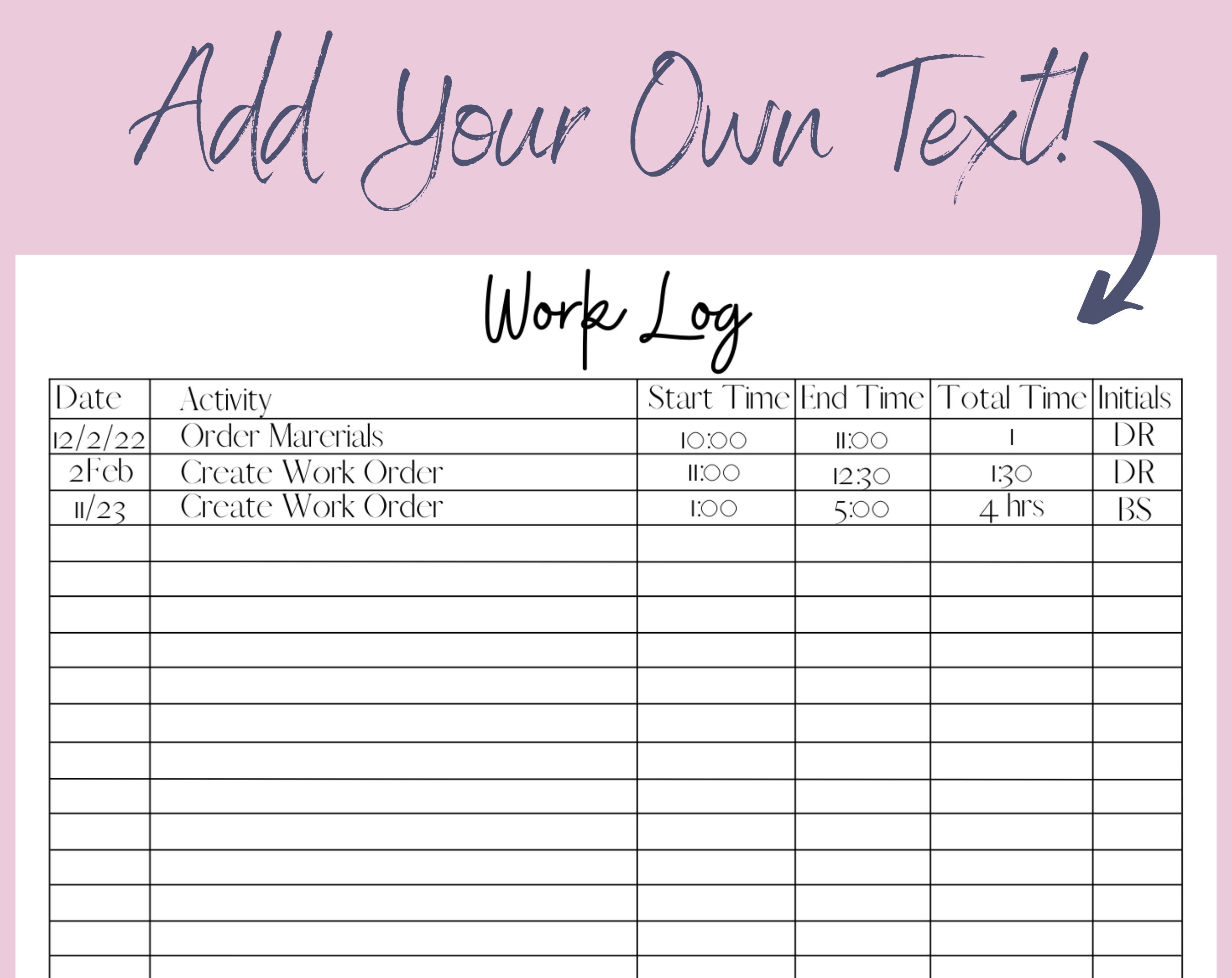 Printable Work Time Log and Tracker Activity Hours Log | Etsy