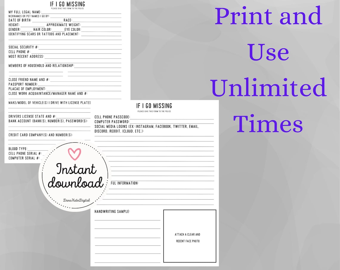 In Case I Go Missing File Template | in Case of Emergency Binder ...