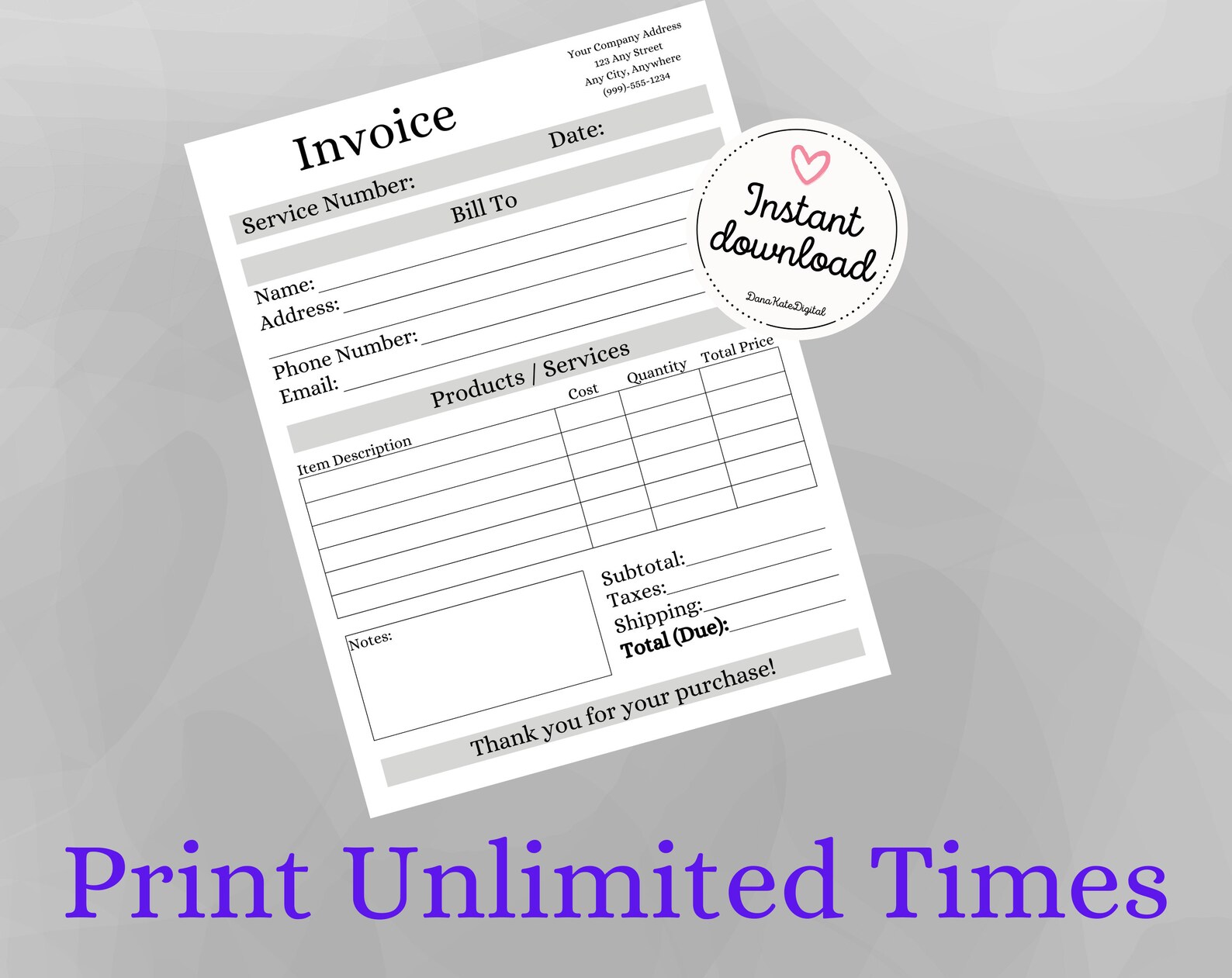 Invoice Template | Digital Download Work Order Invoice | PDF Invoice ...