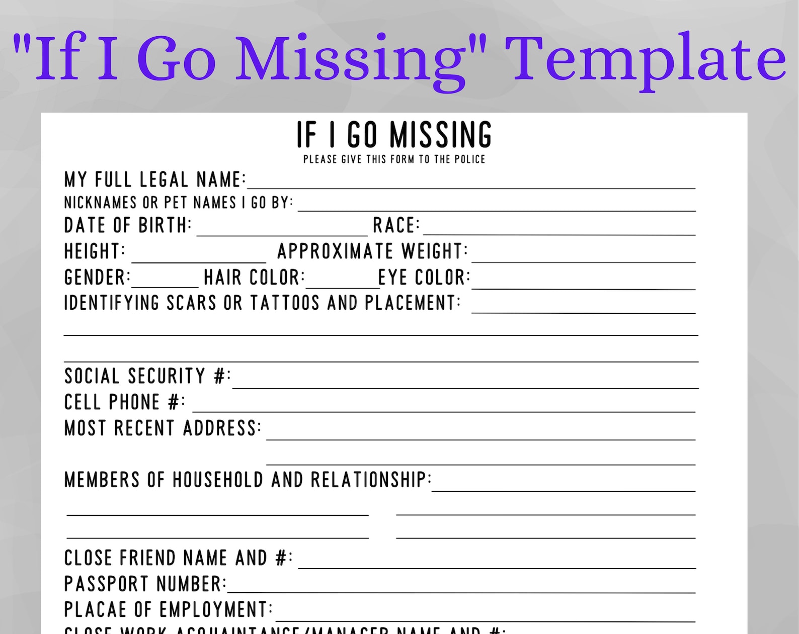 In Case I Go Missing File Template | in Case of Emergency Binder ...