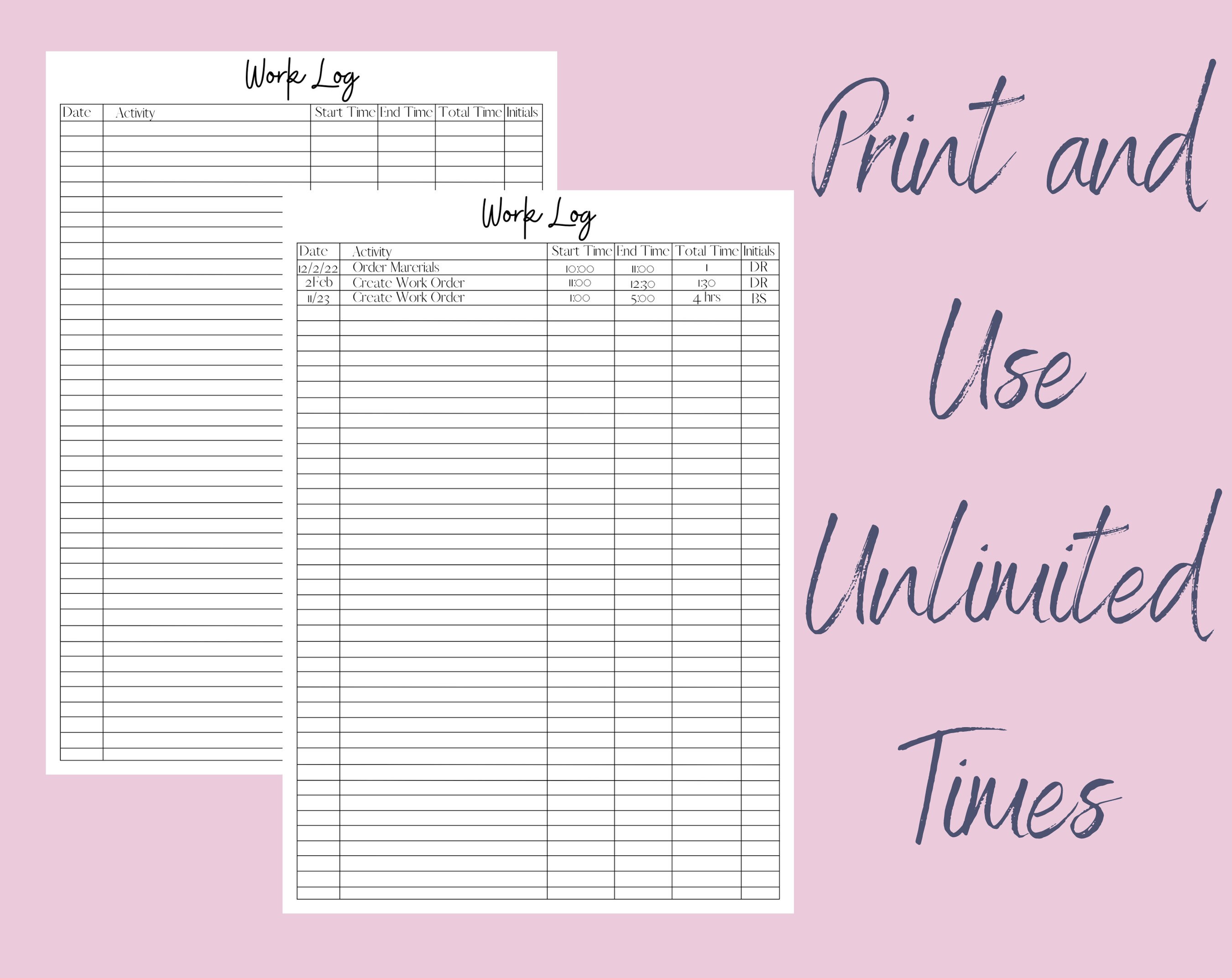 Printable Work Time Log and Tracker Activity Hours Log | Etsy
