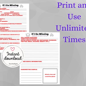 In Case I Go Missing Template | Emergency Information Template ...