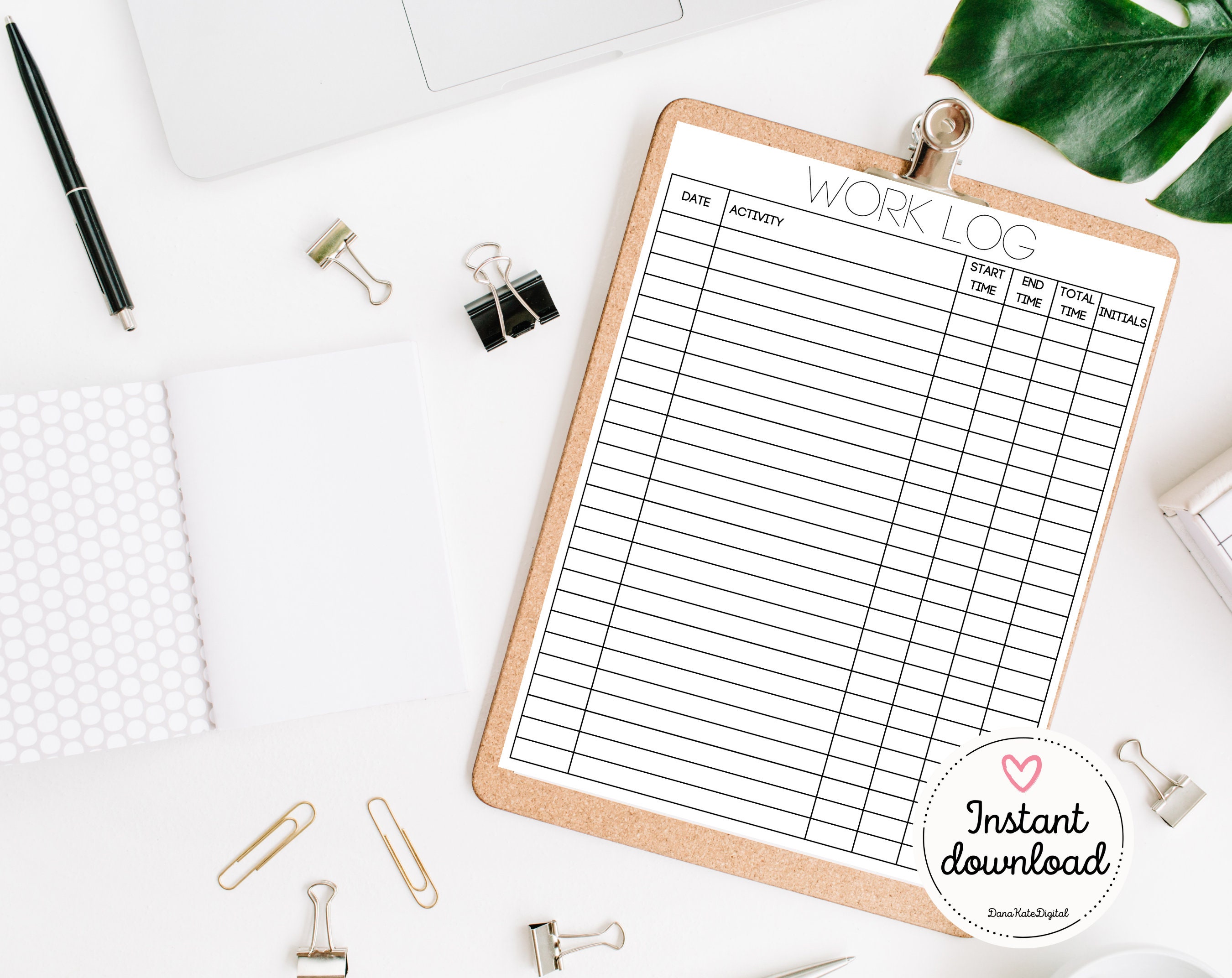 Printable Work | Time Log and Tracker | Activity Hours Log Printable ...
