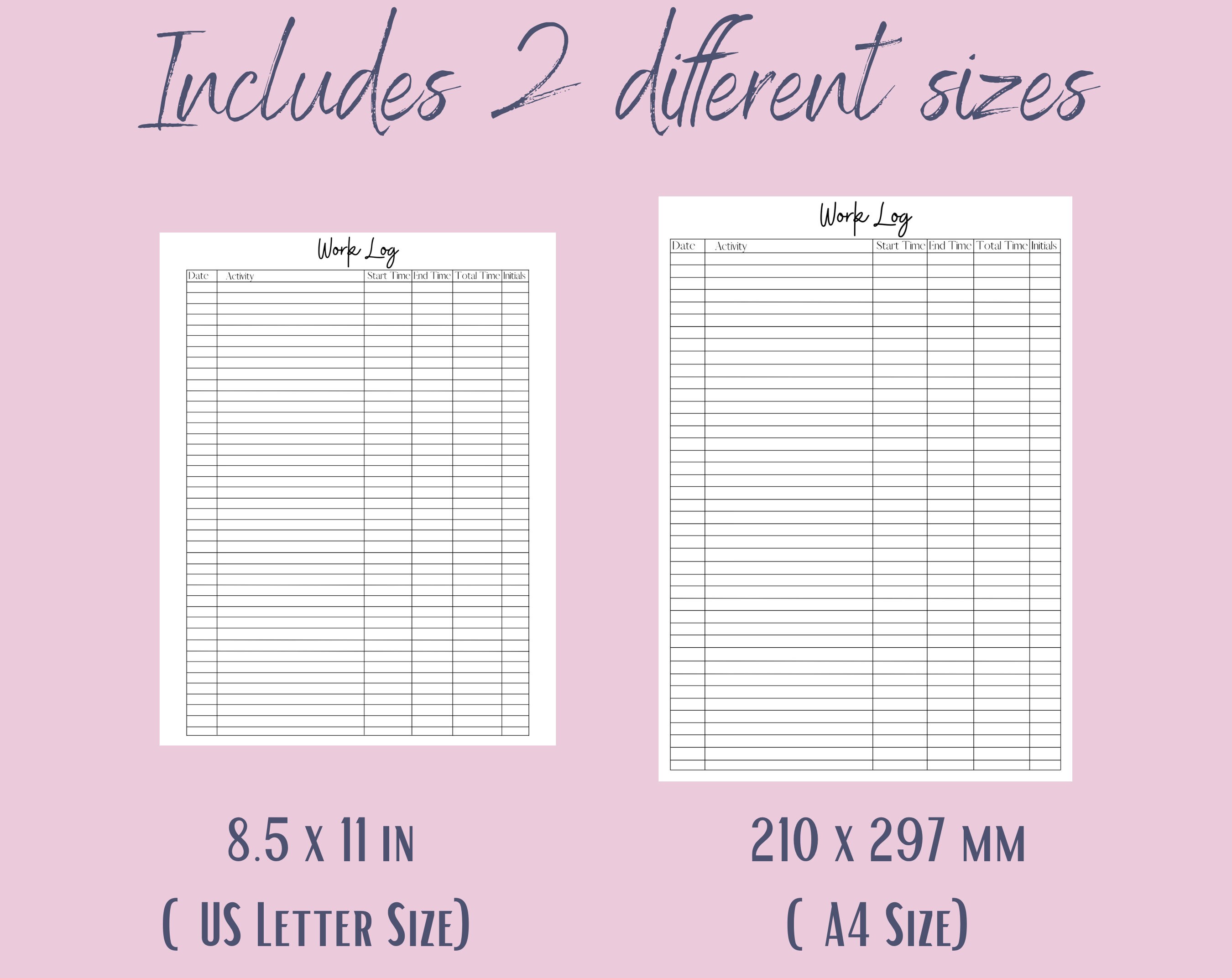 Printable Work Time Log and Tracker Activity Hours Log | Etsy