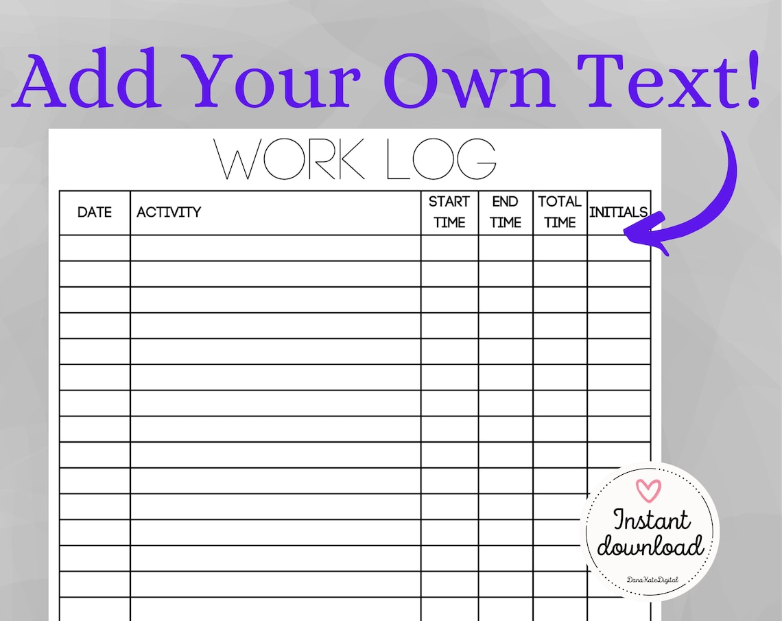 Printable Work Time Log and Tracker Activity Hours Log - Etsy