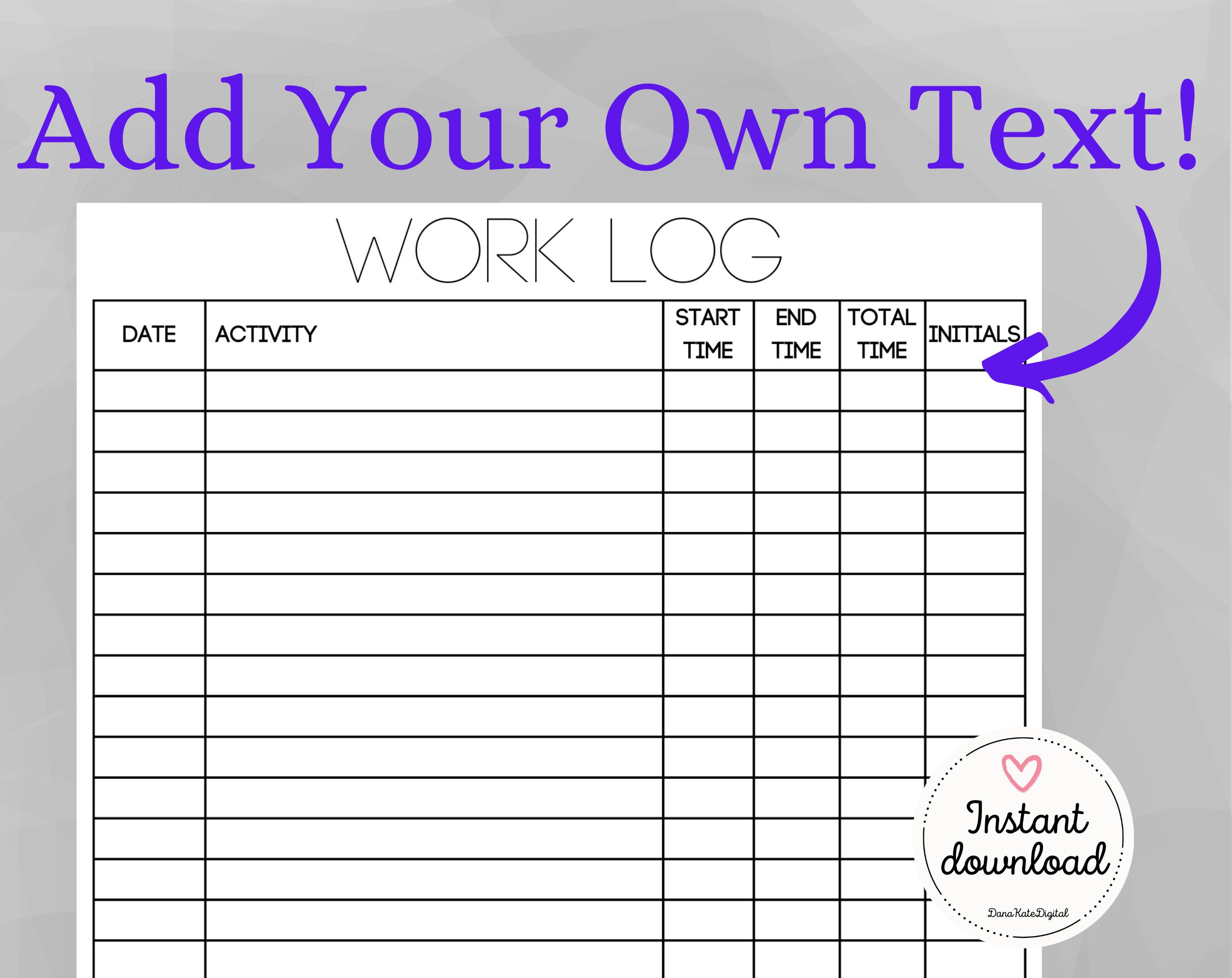 Printable Work | Time Log and Tracker | Activity Hours Log Printable ...