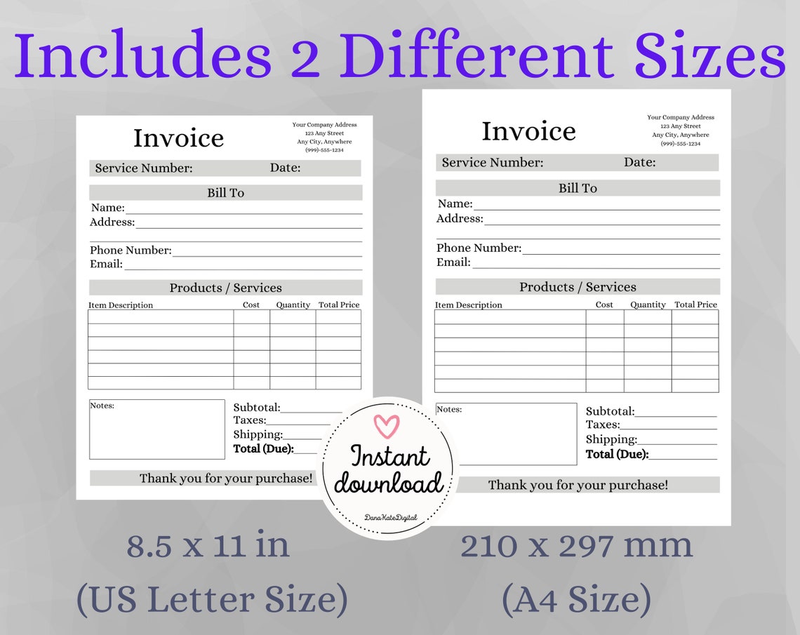 Invoice Template | Digital Download Work Order Invoice | PDF Invoice ...