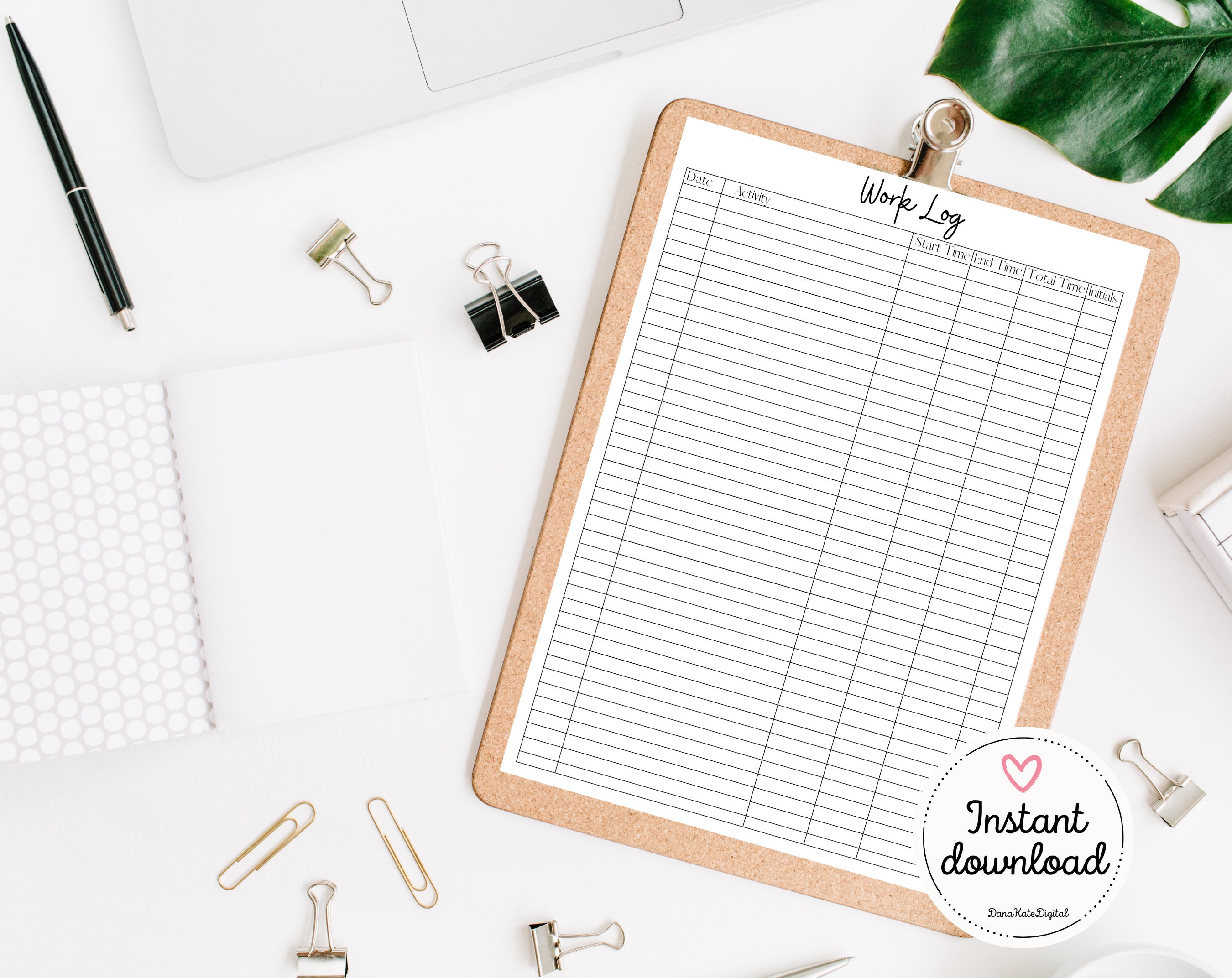 Printable Work | Time Log and Tracker | Activity Hours Log Printable ...