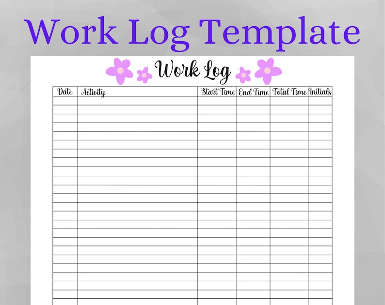 Printable Work | Time Log and Tracker | Activity Hours Log Printable ...
